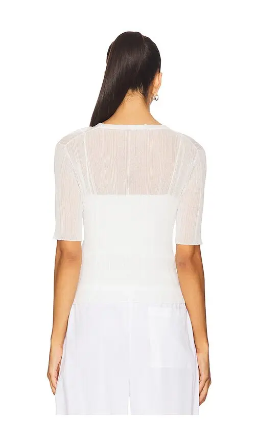 Vince Double Layer Rib Elbow Sleeve Top - Optic White