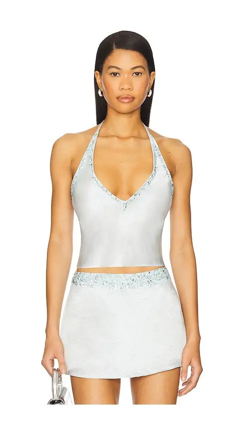 ASTA RESORT X Marina Hand Beaded Top - Ice Blue