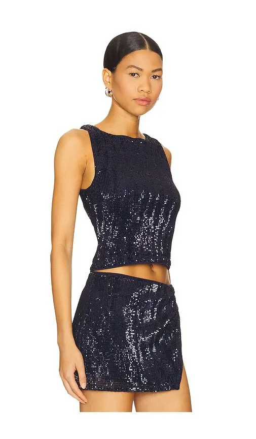 LOVERS AND FRIENDS Sequined Cropped Top - Navy