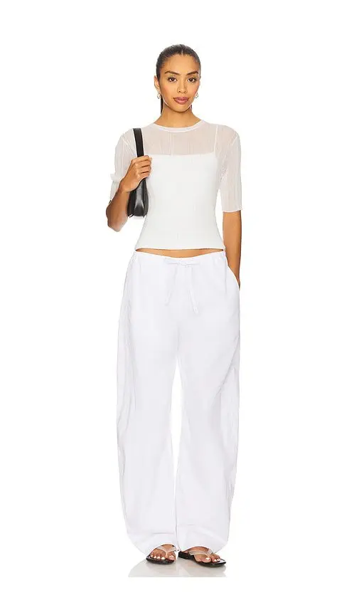 Vince Double Layer Rib Elbow Sleeve Top