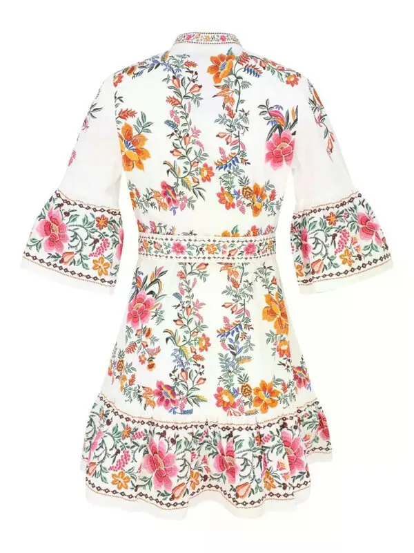 Farm Rio Floral-embroidered Belted Mini Dress