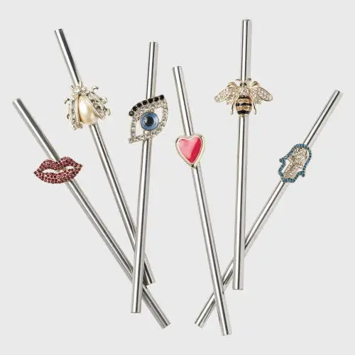 JOANNA BUCHANAN Lucky Charm Metal Cocktail Straws - Silver