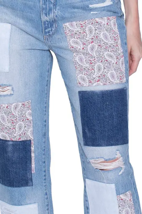 BLUE REVIVAL Paisley Patchwork Straight Leg Jeans