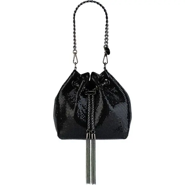 OLGA BERG Sylvia Mesh Drawstring Top Handle Bag - Black