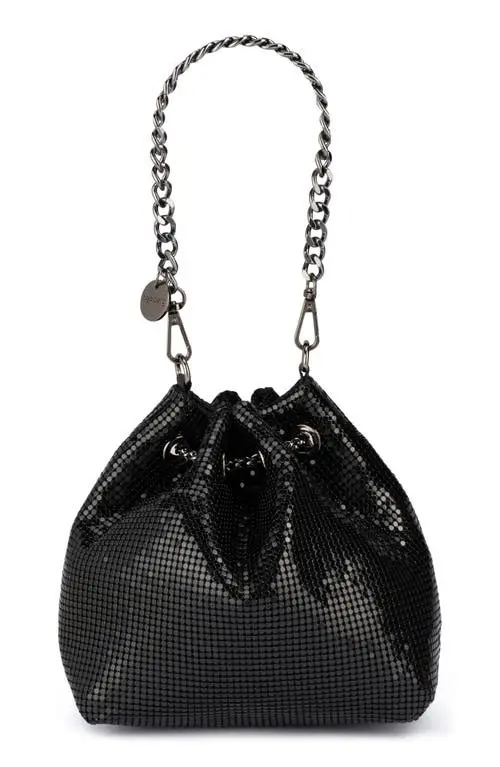 OLGA BERG Sylvia Mesh Drawstring Top Handle Bag - Black