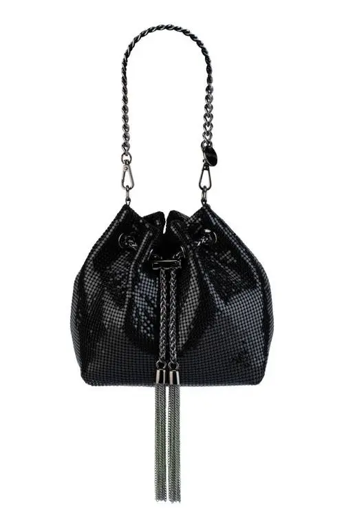OLGA BERG Sylvia Mesh Drawstring Top Handle Bag - Black