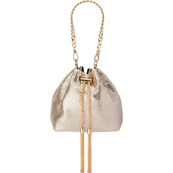 OLGA BERG Sylvia Mesh Drawstring Top Handle Bag - Gold