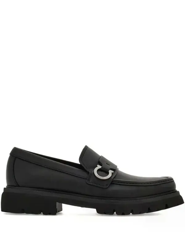 FERRAGAMO Gancini Leather Loafers - Black