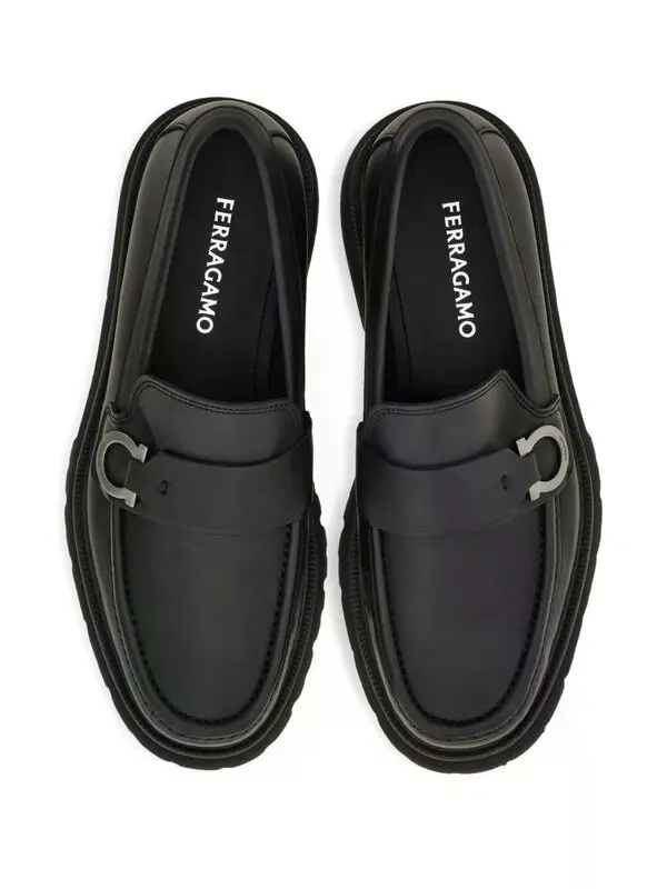 FERRAGAMO Gancini Leather Loafers - Black