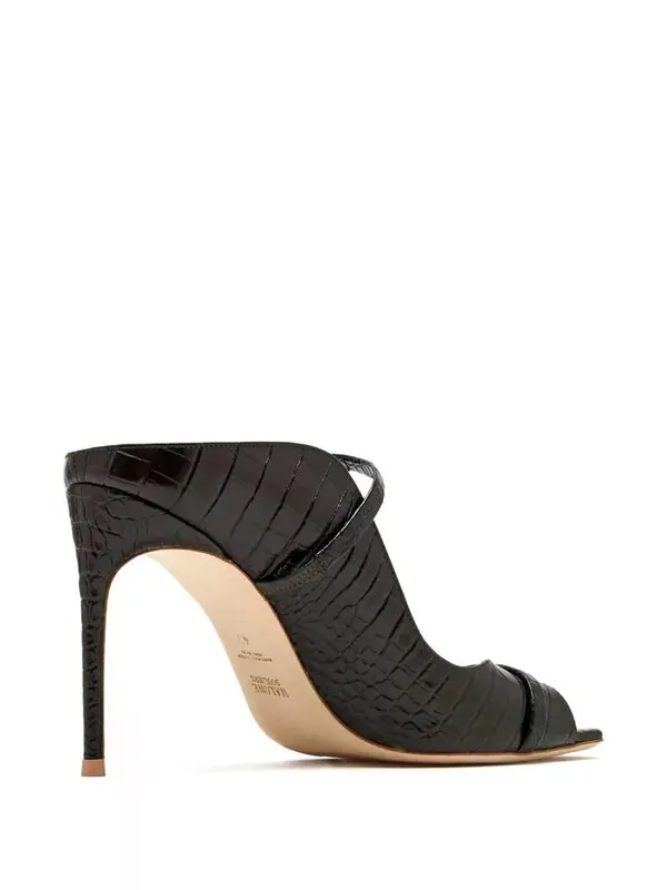 MALONE SOULIERS Crocodile-embossed Heeled Mules - Brown