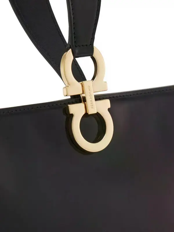 FERRAGAMO Geometric Leather Top Handle Bag - Black