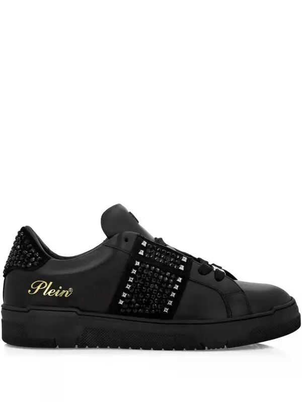 Philipp Plein Strass Studs Leather Sneakers - Black