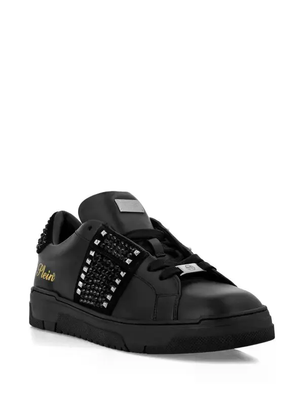 Philipp Plein Strass Studs Leather Sneakers - Black