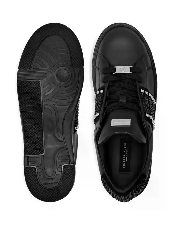 Philipp Plein Strass Studs Leather Sneakers - Black