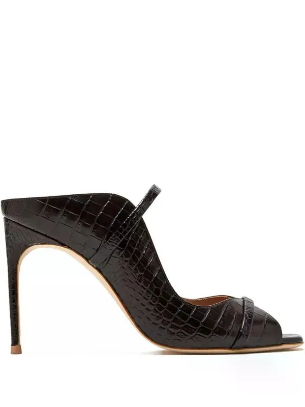 MALONE SOULIERS Crocodile-embossed Heeled Mules - Brown
