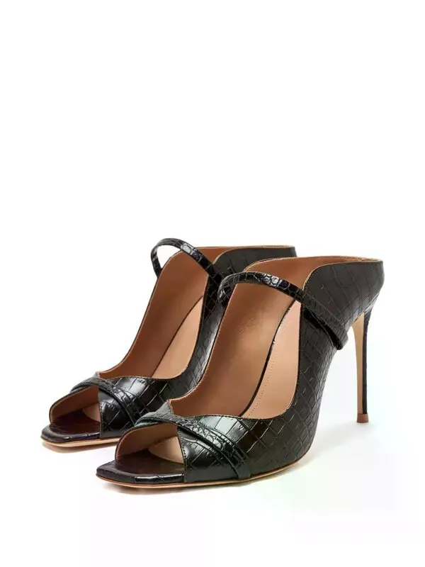 MALONE SOULIERS Crocodile-embossed Heeled Mules - Brown