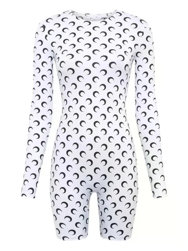 MARINE SERRE Moon-print Long-sleeve Playsuit - White