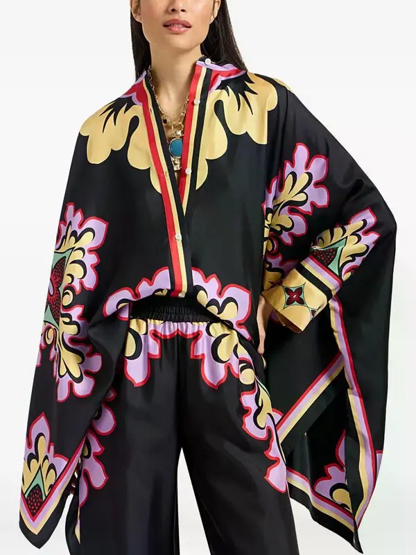 La DoubleJ Floral Print Cape - Black
