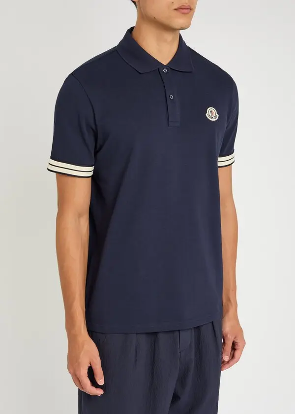 Moncler Piqué Cotton Polo Shirt - Navy