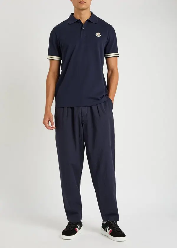 Moncler Piqué Cotton Polo Shirt - Navy