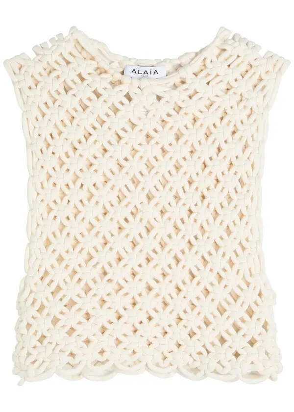 Alaïa Knotted Cotton-blend Crop Top - White