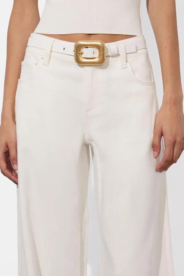 Alice + Olivia Letty Buckle Leather Belt - Gold