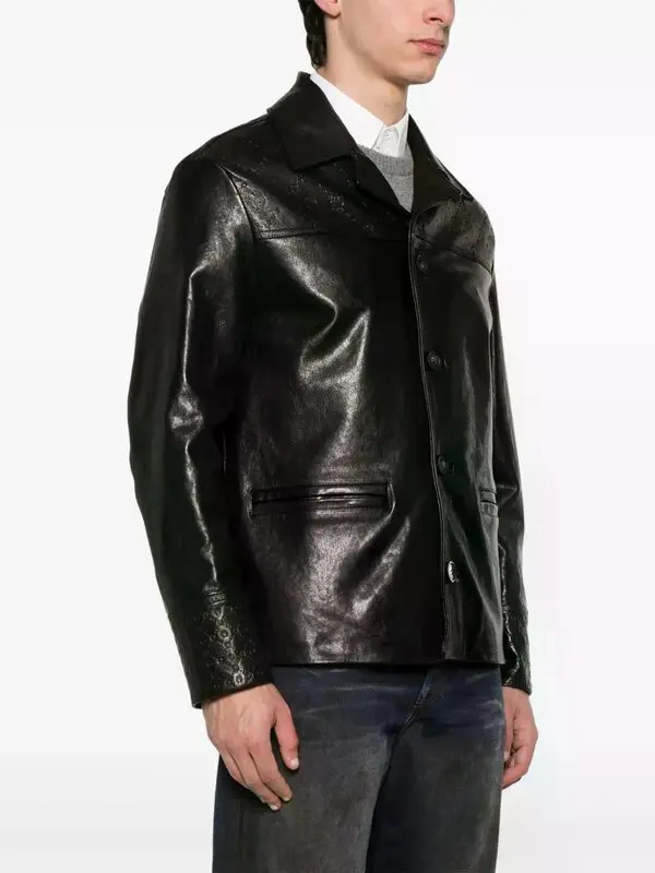 MARINE SERRE Moongram-embossed Leather Jacket