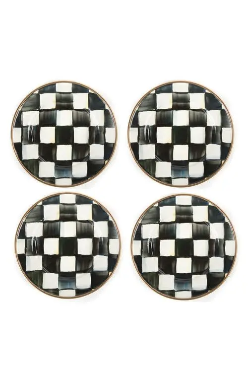 MACKENZIE-CHILDS Courtly Check Set Of 4 Enameled Steel Appetizer Plates - Black/ White