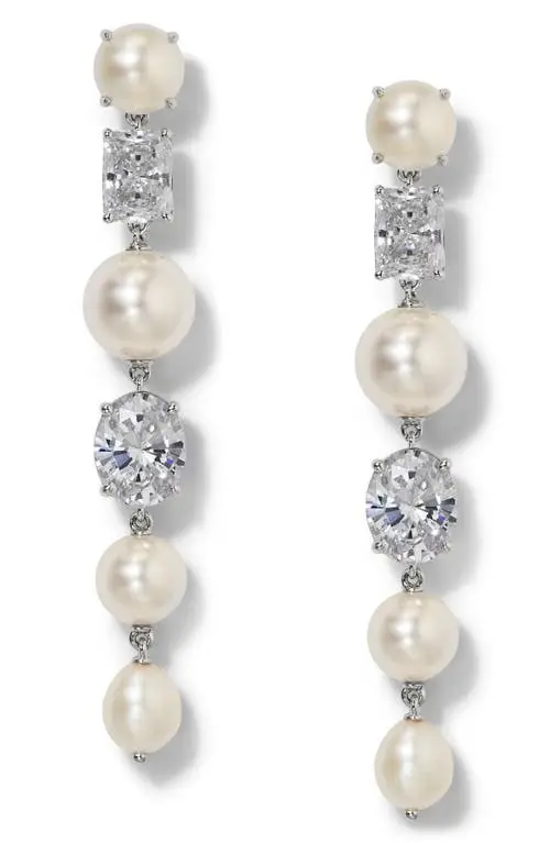 Nadri London Cultured Pearl Linear Drop Earrings - Rhodium