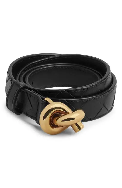 Bottega Veneta Andiamo Intrecciato Leather Belt - Black-m Brass