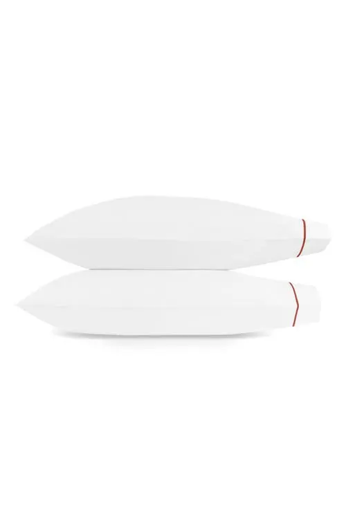 MATOUK Bergamo Set Of 2 500 Thread Count Cotton Percale Pillowcases - Deep Coral