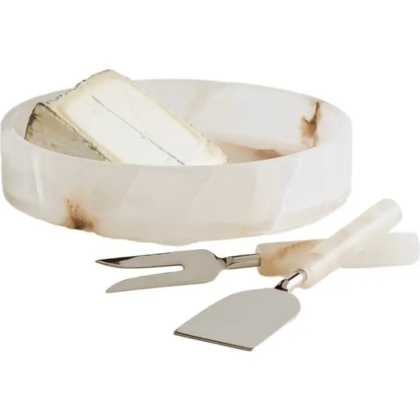 THE COLLECTIVE HOME Santo Alabaster Cheese Toolsset Of 2 - White