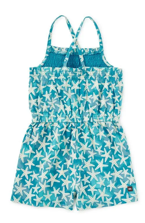 TEA COLLECTION Strappy Romper With Smocked Bodice - Watercolor Starfish