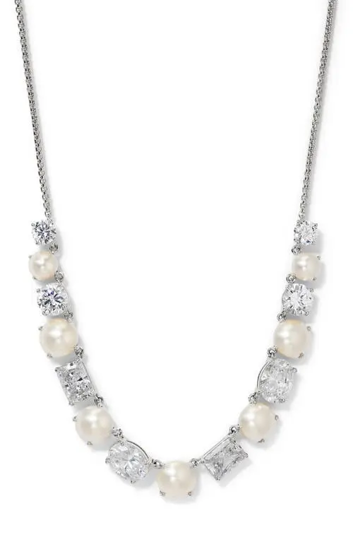 Nadri London Cultured Pearl Mixed Frontal Necklace - Rhodium