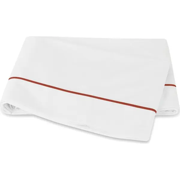 MATOUK Bergamo 500 Thread Count Cotton Percale Flat Sheet - Deep Coral