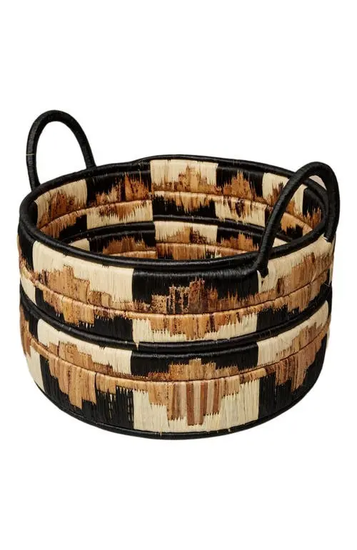 INDEGO AFRICA Kire Floor Basket In Black - Black/ Cream/ Brown