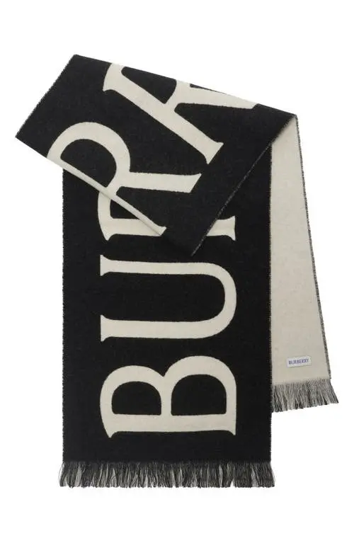 Burberry Reversible Logo Jacquard Wool Scarf - Black/ Calico