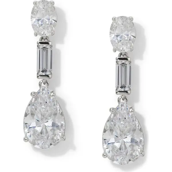 Nadri Delphine Cubic Zirconia Triple Drop Earrings - Rhodium