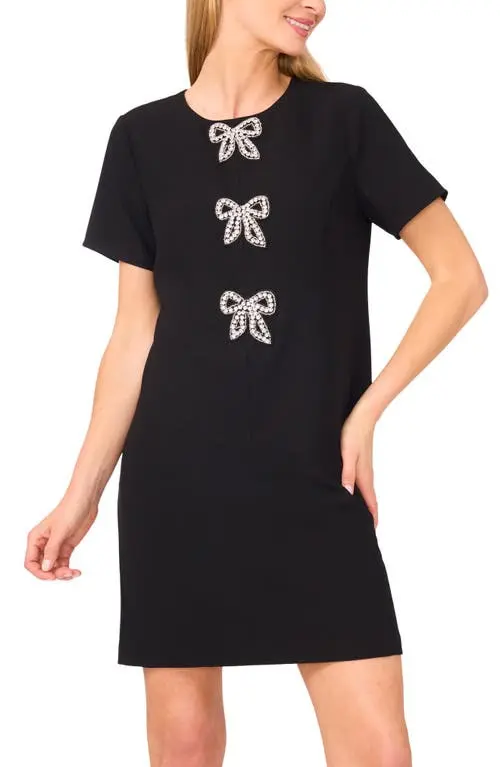 CECE DUPRAZ Rhinestone Bows Shift Mini Dress