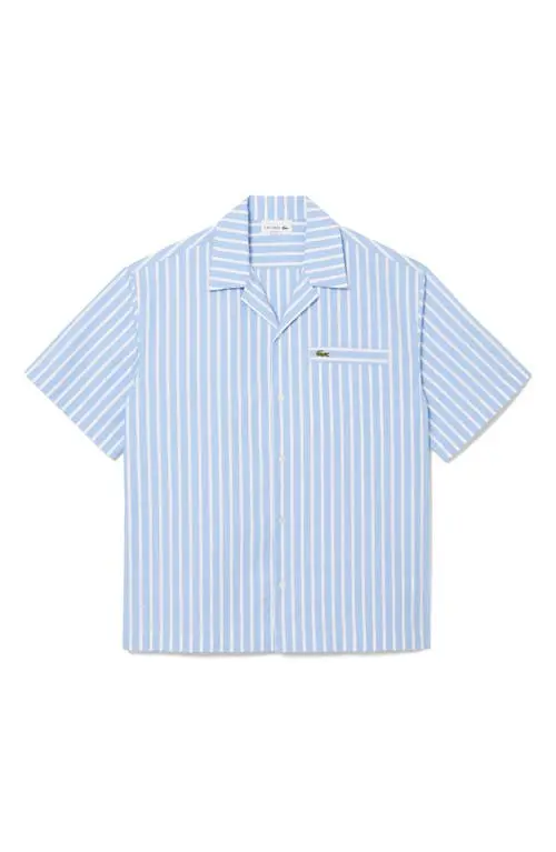 Lacoste Relaxed Fit Stripe Cotton & Lyocell Camp Shirt - Overview/ White