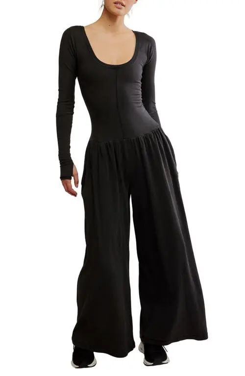 Free People Hot Shot Wide Leg Jumpsuit - Black
