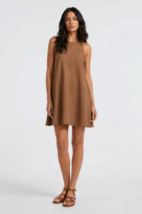 MONLICIA Calia Linen Blend Sleeveless Fit & Flare Mini Dress - Brown
