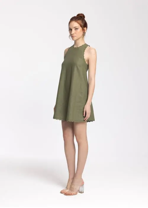 MONLICIA Calia Linen Blend Sleeveless Fit & Flare Mini Dress - Khaki
