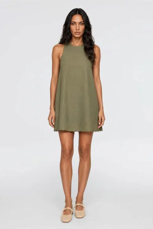 MONLICIA Calia Linen Blend Sleeveless Fit & Flare Mini Dress - Khaki