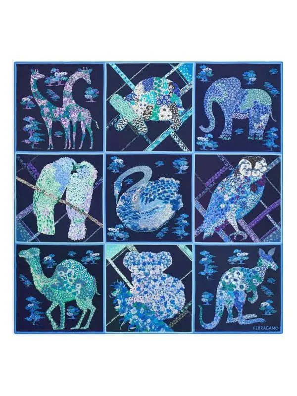 FERRAGAMO Patchwork-print Silk Scarf - Blue