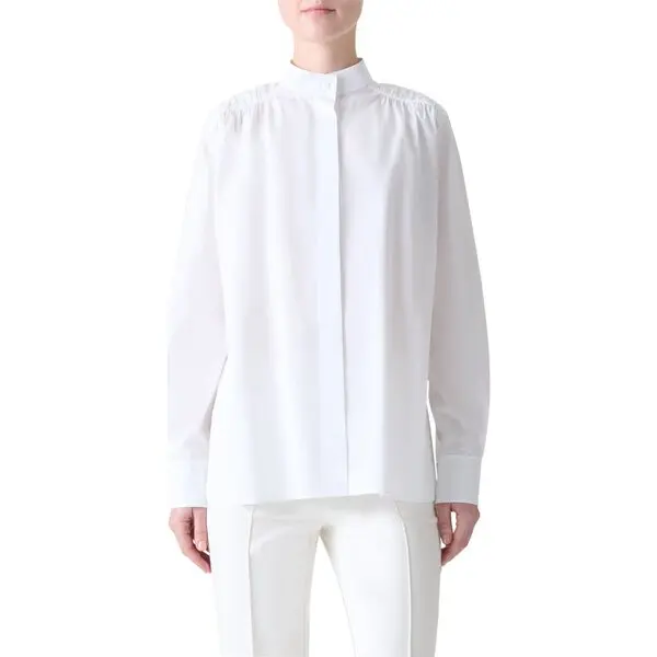 Akris Mandarin Collar Cotton Poplin Button-up Shirt