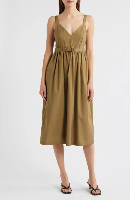 Steve Madden Juno Halter Neck Cotton Dress - Deep Olive