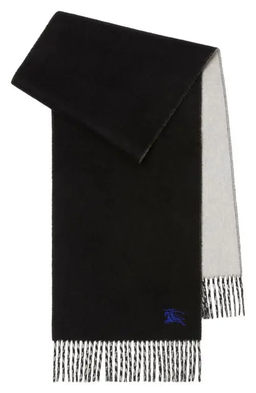 Burberry Reversible Ekd Embroidered Cashmere Scarf - Black/ Mitten Grey