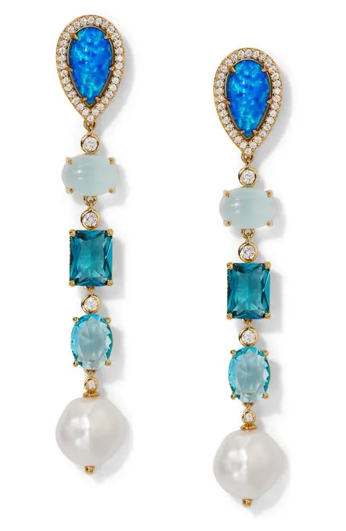 Nadri Cubic Zirconia And Freshwater Pearl Linear Drop Earrings - Gold