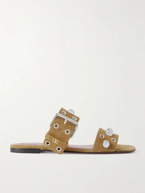 ValentinoGaravani Nellcôte Embellished Suede Slides - Brown